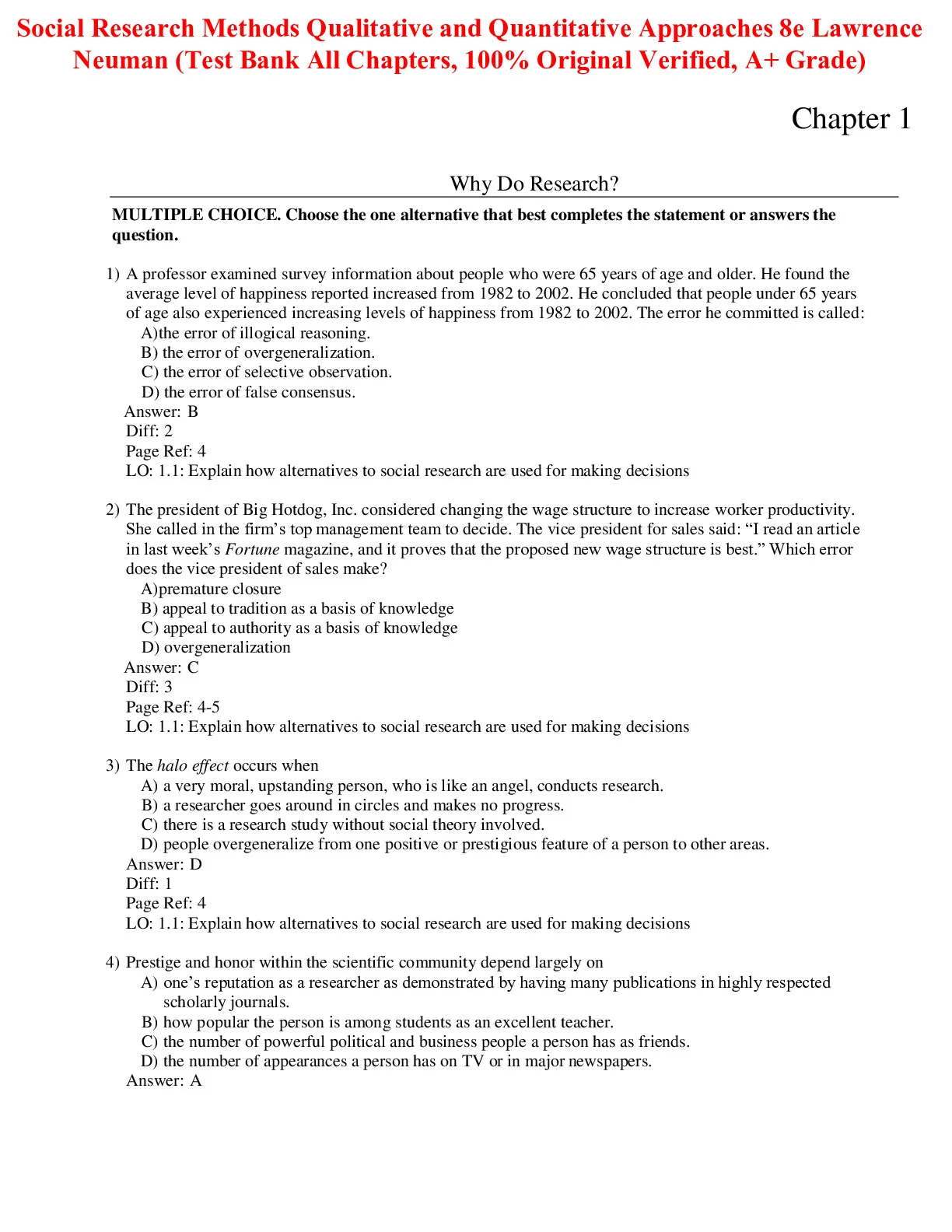 Test Bank For Social Research Methods Qualitative and Quantitative ...
