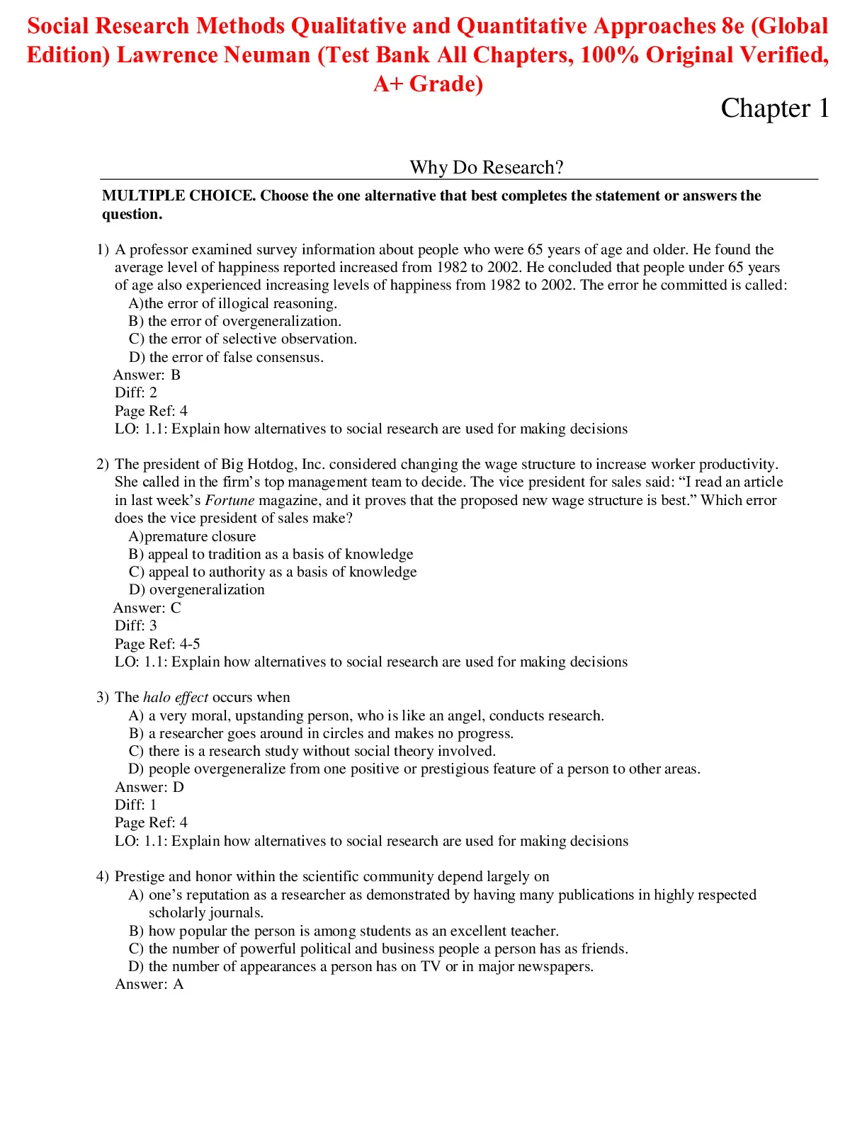 Test Bank For Social Research Methods Qualitative and Quantitative ...