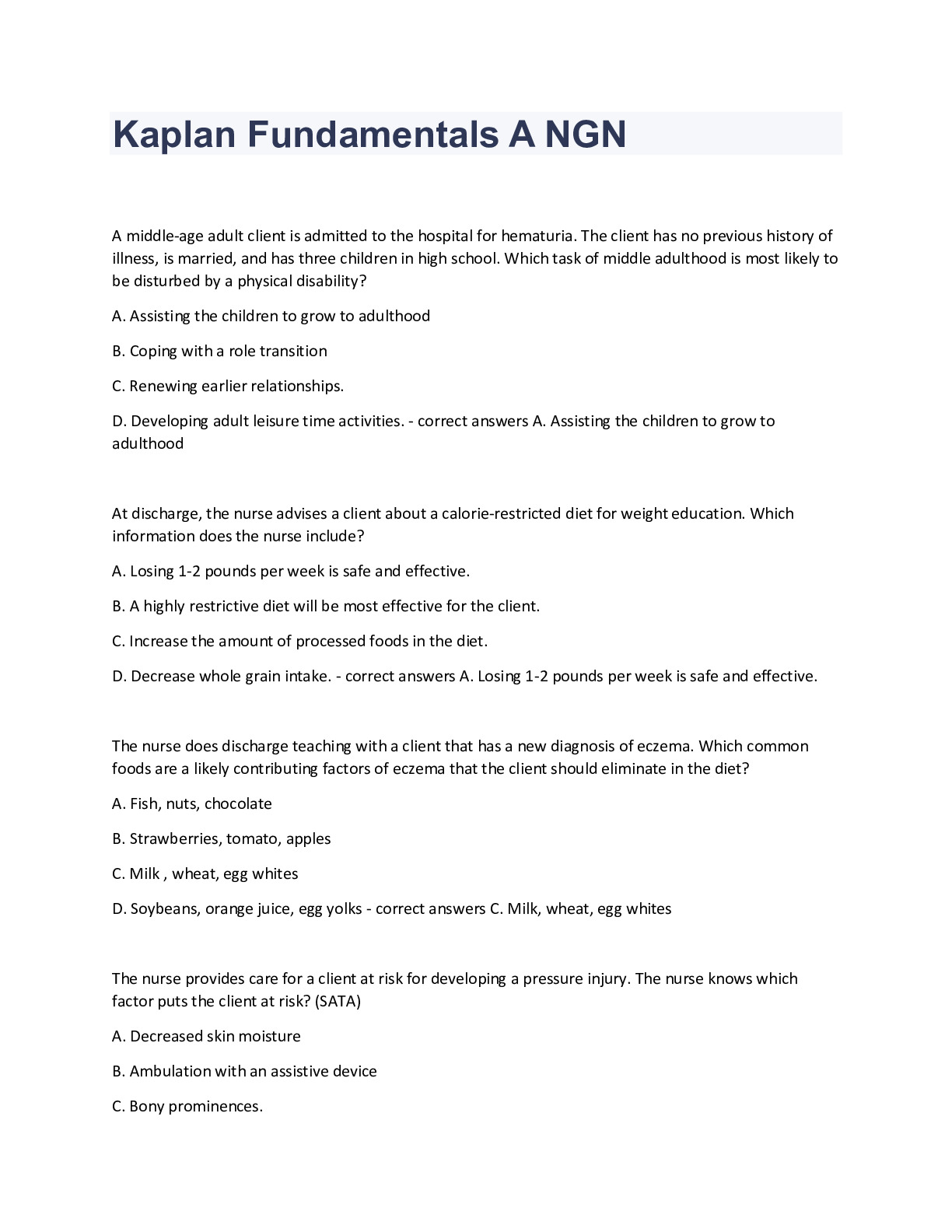 Kaplan Fundamentals A NGN Question and answers 100% correct 2023/2024 ...