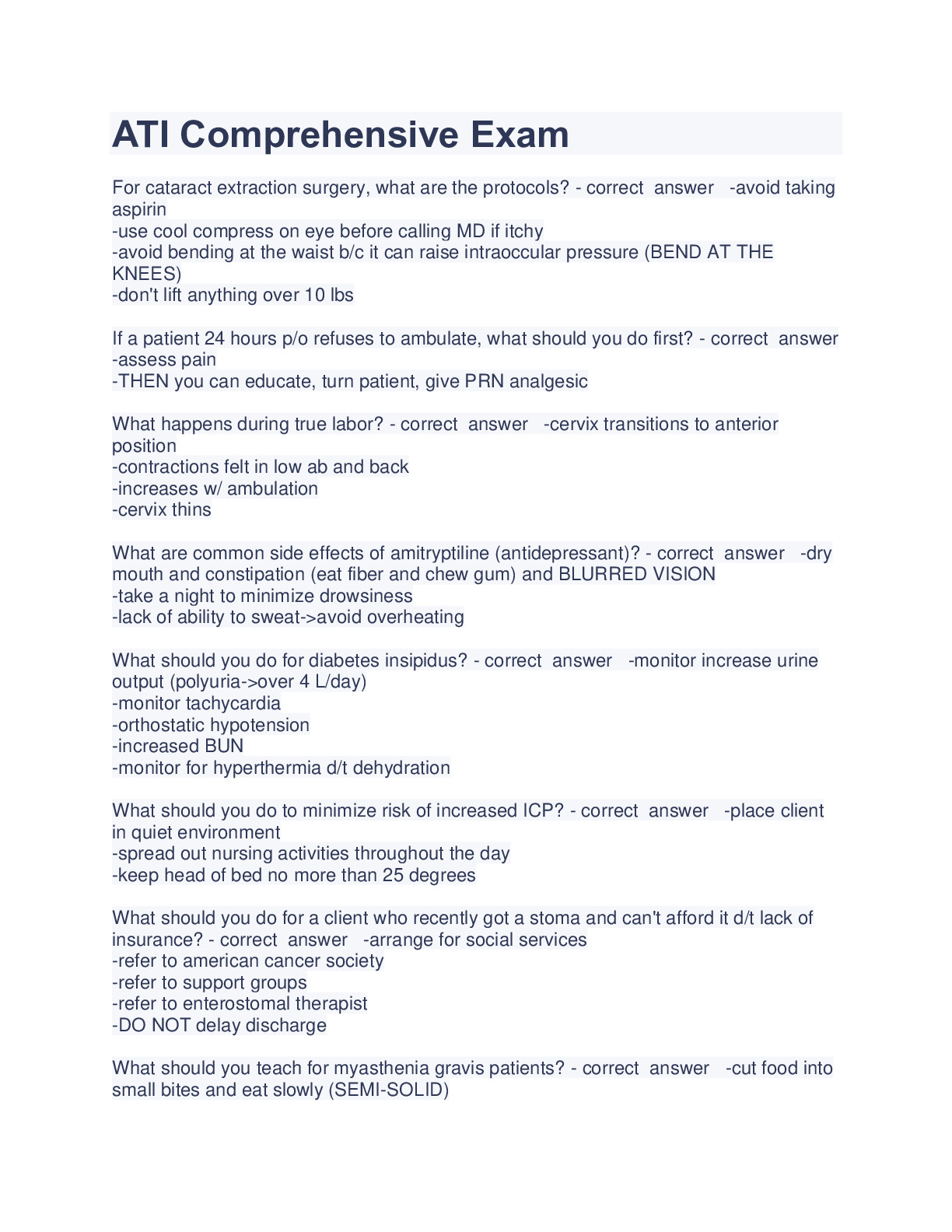 ATI Comprehensive Exam Question and answers 100% correct 2024 - DocMerit ATI Comprehensive Exam Question and answers 100% correct 2024 - DocMerit