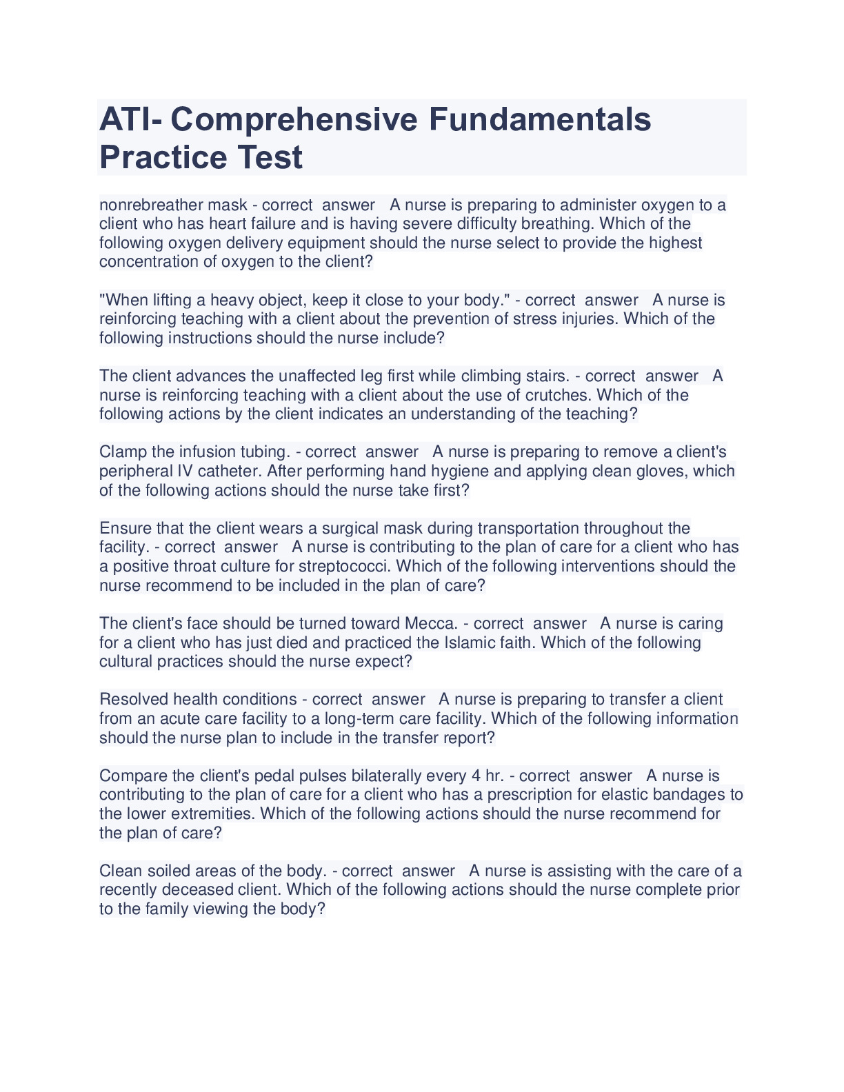 ATI Question and answers 100% correct 2024 - DocMerit
