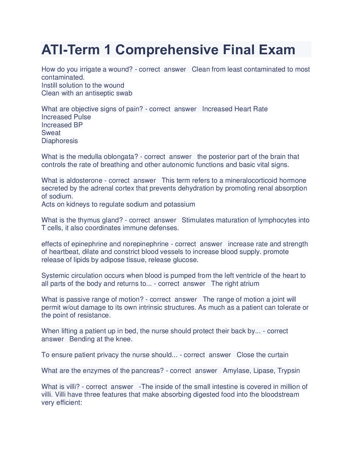 ATI question and answers 100% correct 2024 - DocMerit