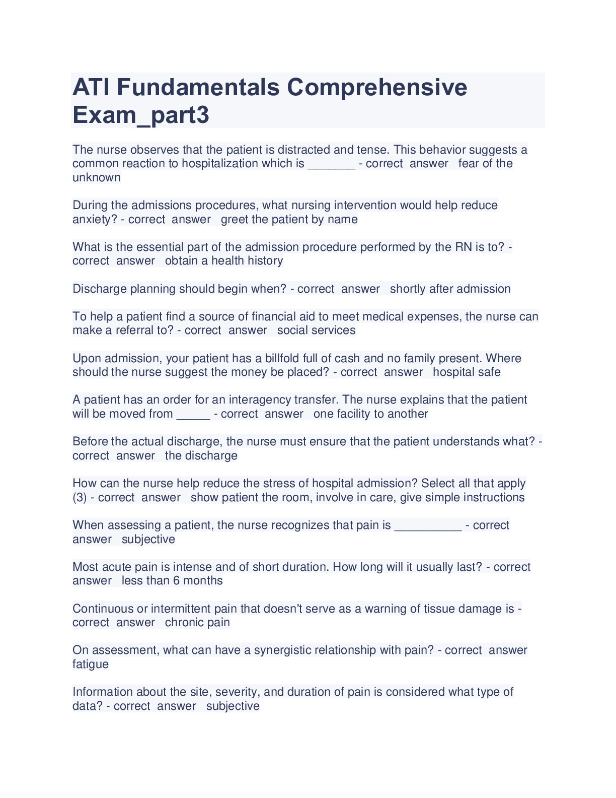 ATI Fundamentals Comprehensive Exam Questions with complete solution ... ATI Fundamentals Comprehensive Exam Questions with complete solution ...