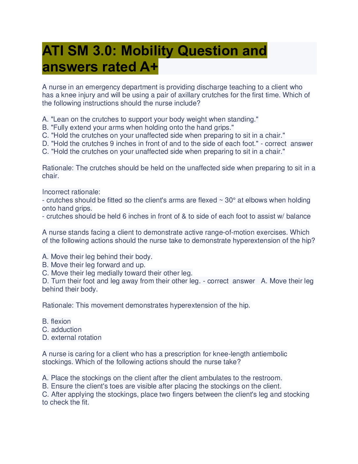 Ati exam Question and answers 100% correct 2024 - DocMerit