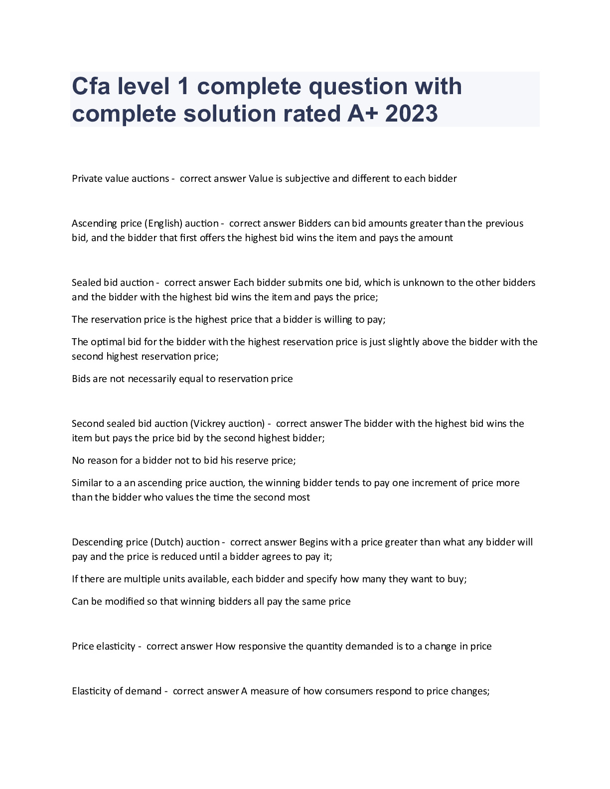 Cfa level 1 complete question with complete solution rated A+ 2024 ...