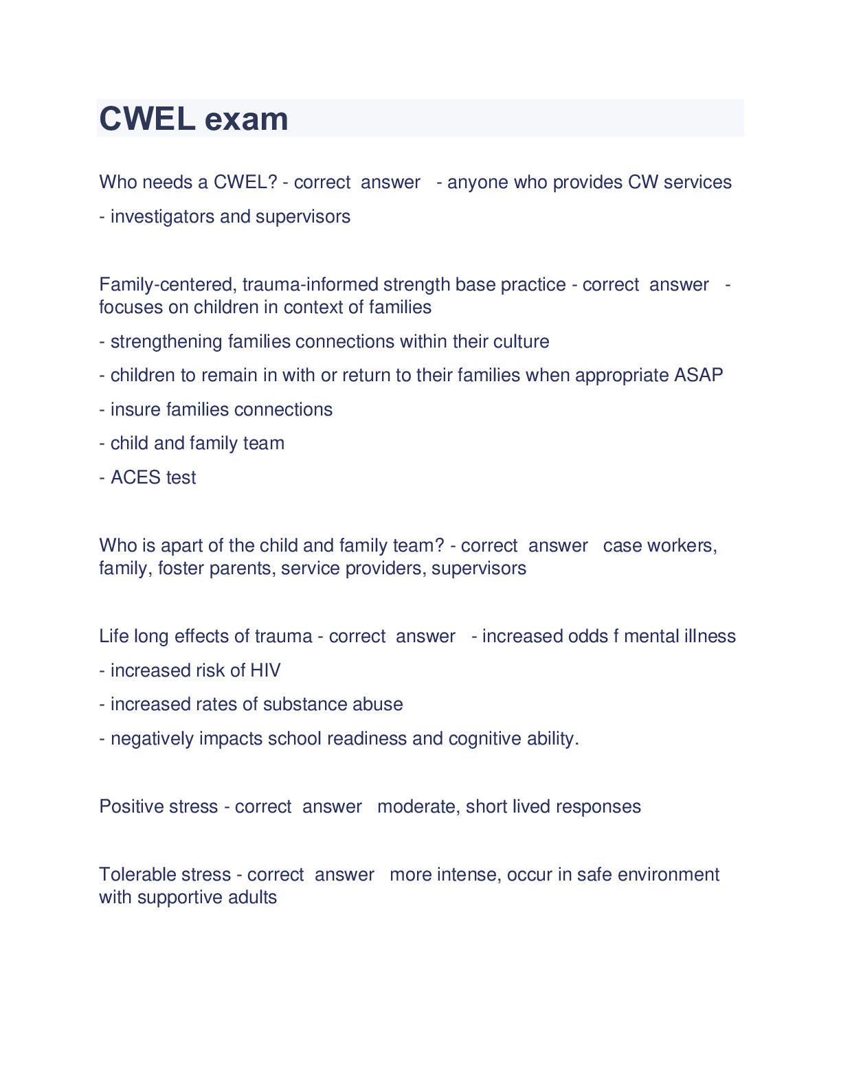 CWEL exam Question and answers rated A+ 2024/2025 - DocMerit