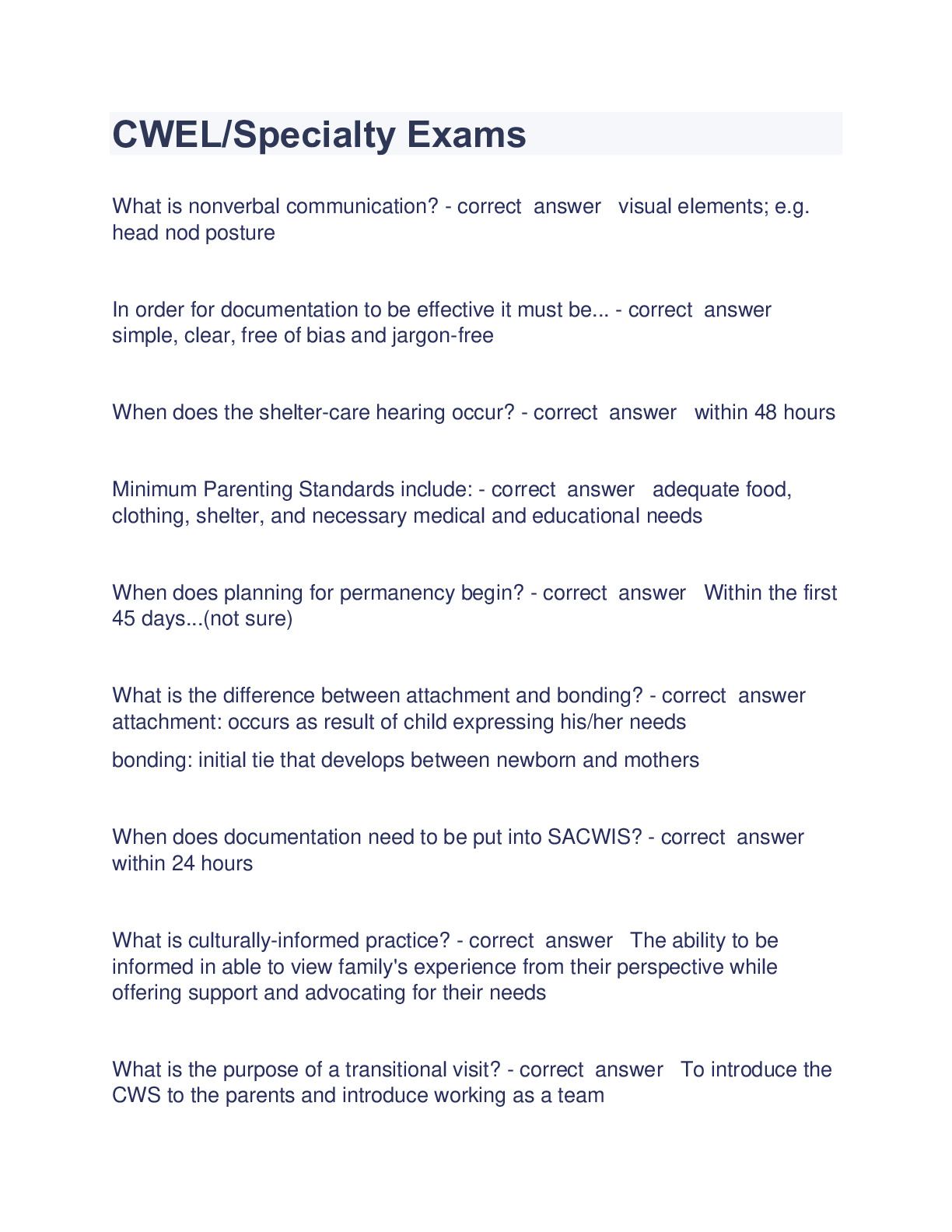 CWEL exam Question and answers 100% correct 2024/2025 - DocMerit