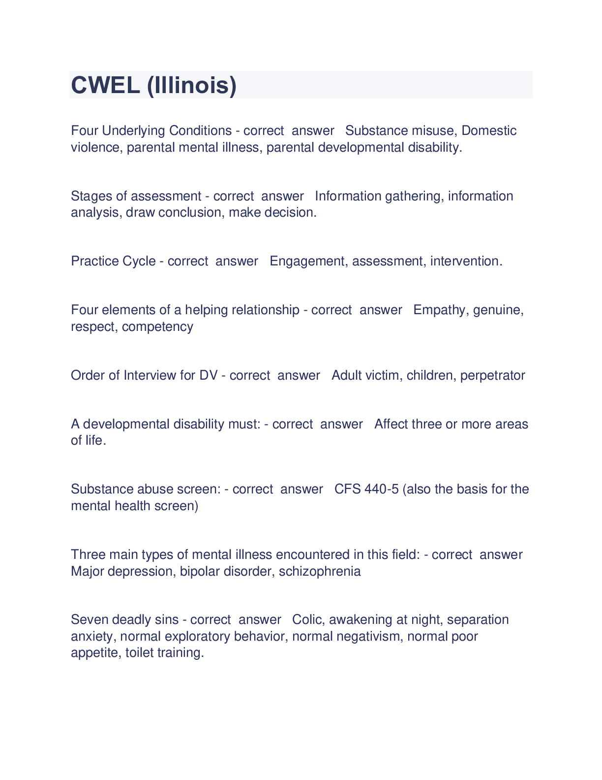 CWEL Question and answers 100% correct 2024/2025 - DocMerit