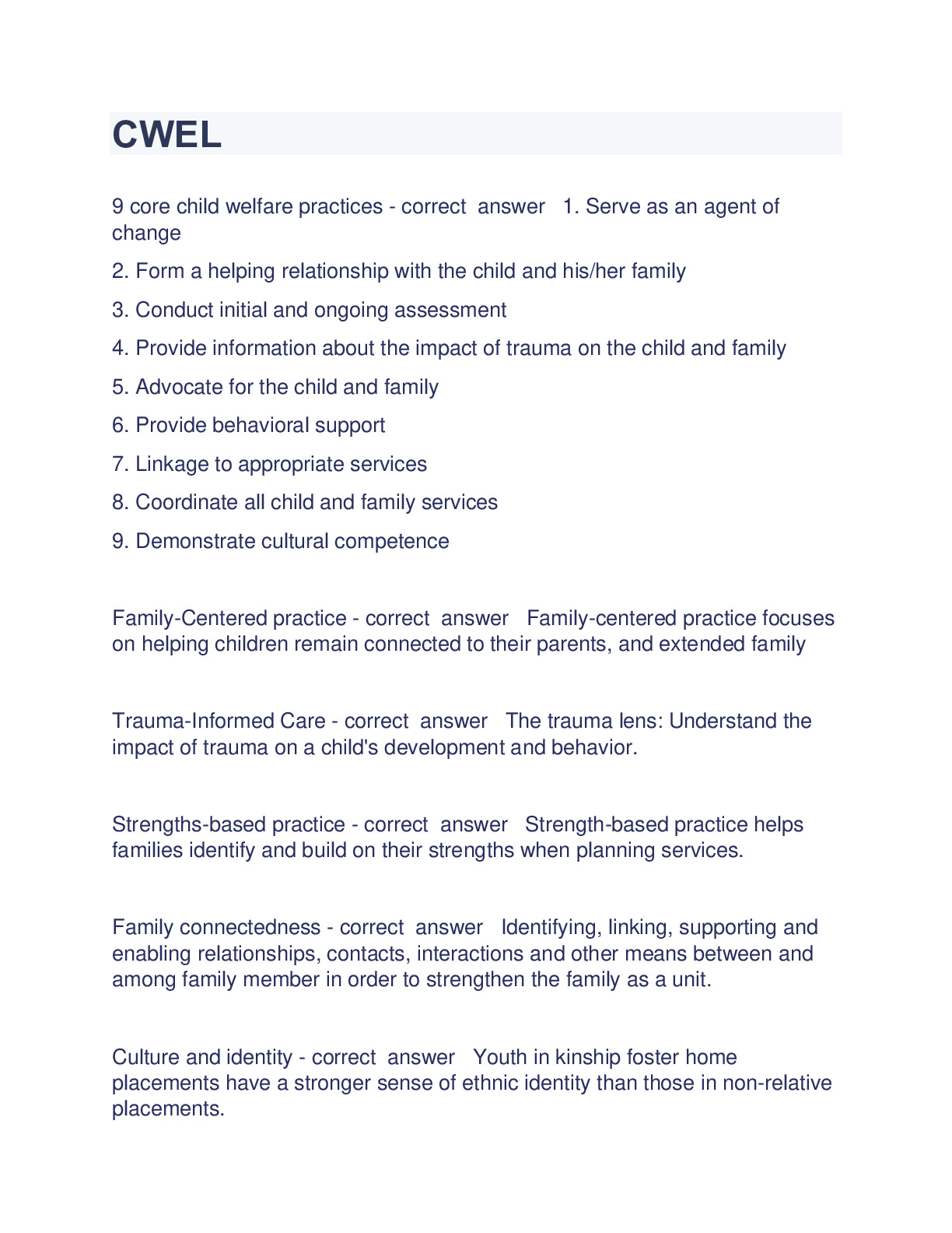 CWEL Question and answers 100% correct 2024/2025 - DocMerit