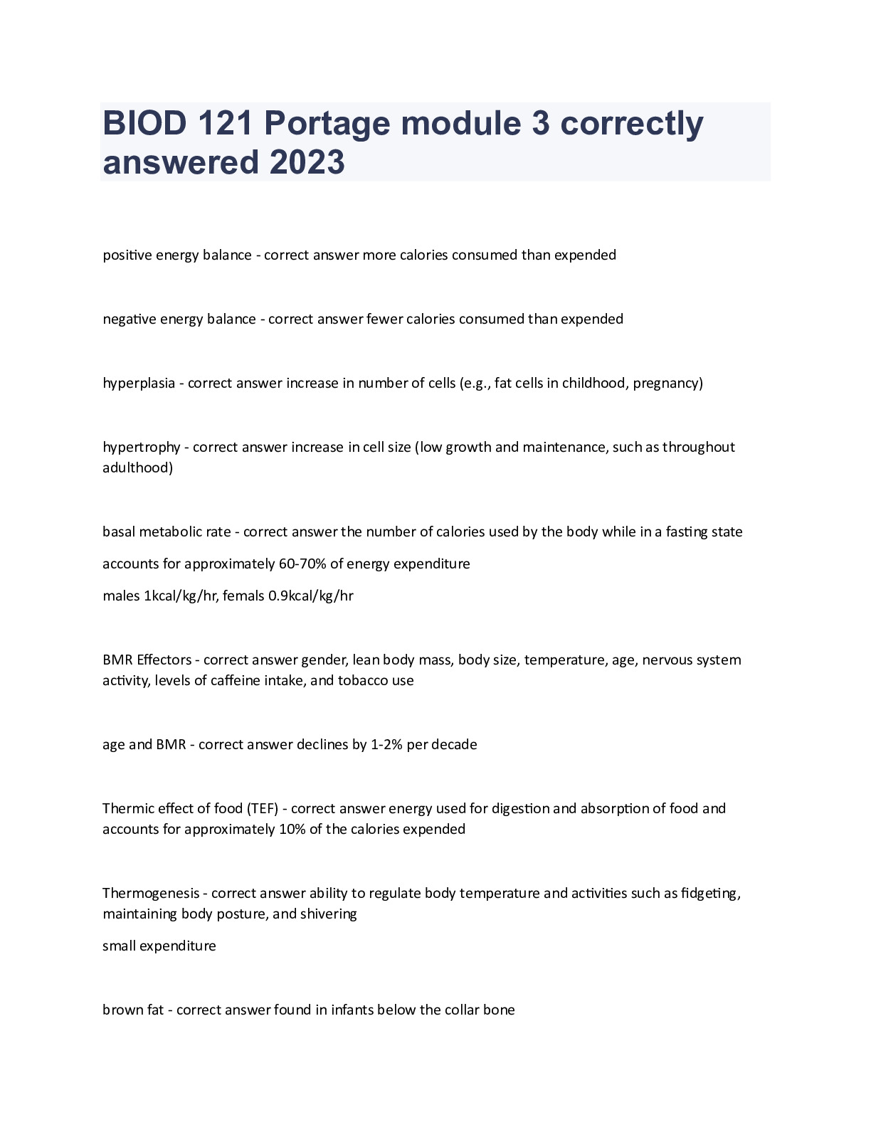 BIOD 121 Portage module 5 questions with complete solution 2024 - DocMerit
