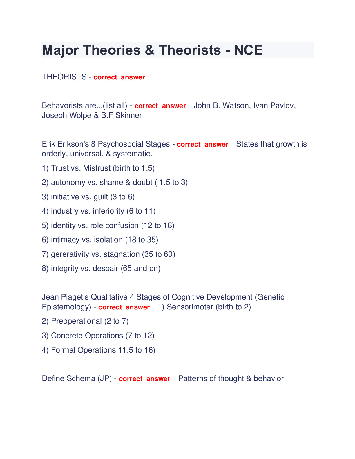 Major Theories Question and answers 100% correct 2024 - DocMerit