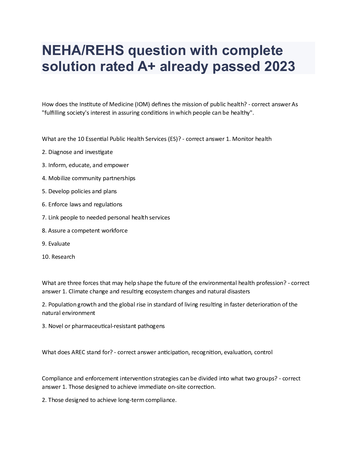 NEHA REHS RS EXAM 2023 - DocMerit