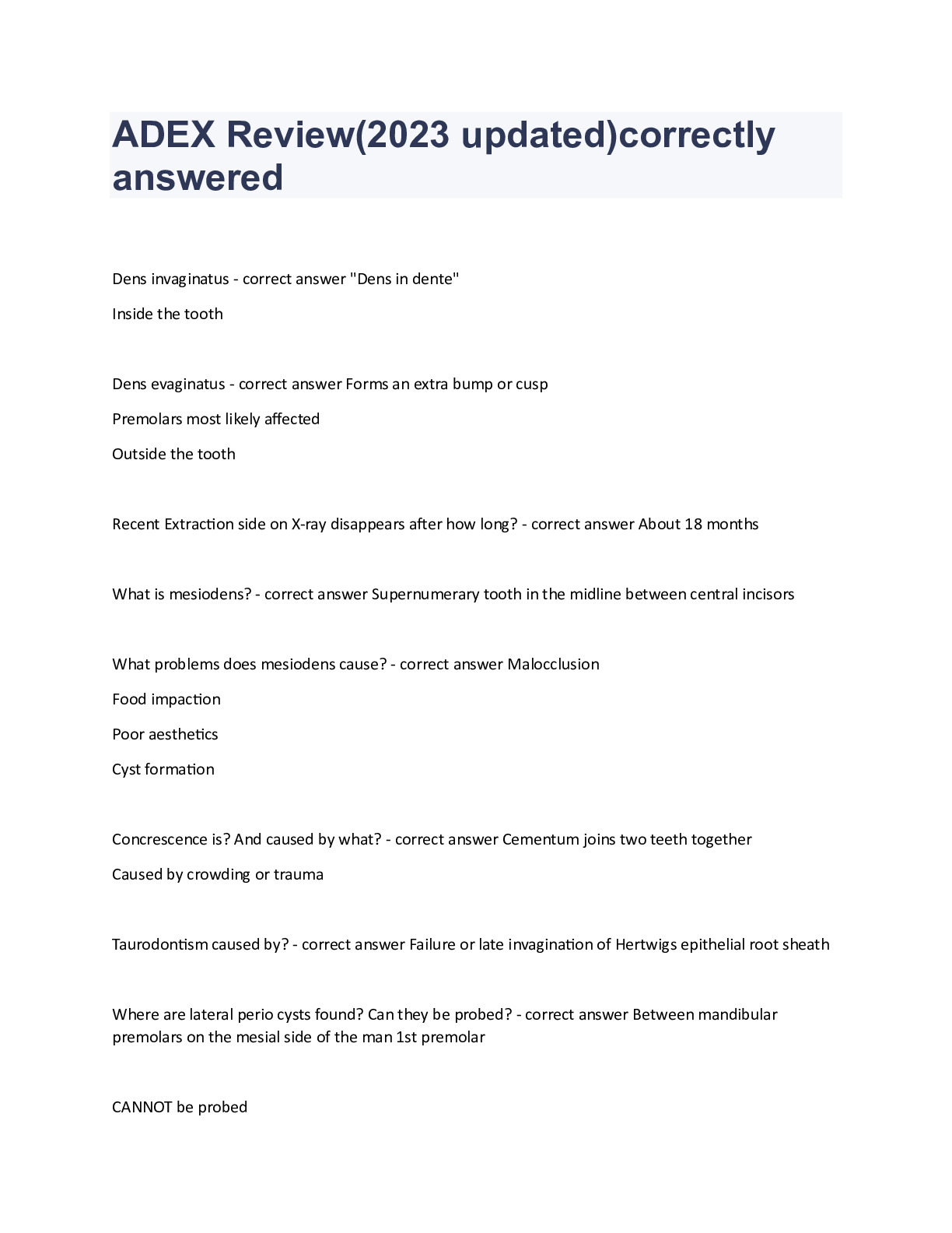 BUNDLE OF ADEX correctly answered updated 2024 - DocMerit