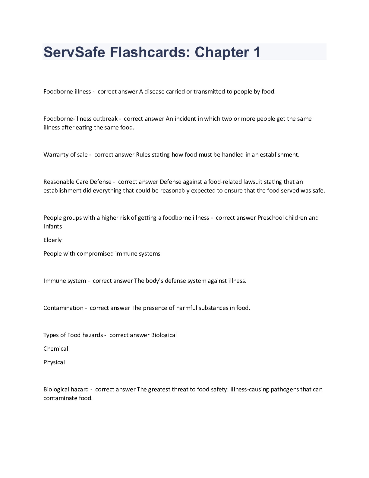 ServSafe Flashcards Chapter 1 Question and answers rated A+ 2024 - DocMerit