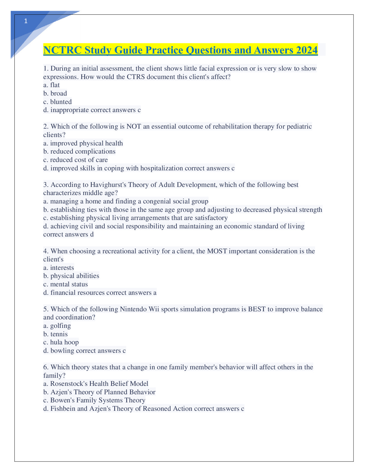 NCTRC Exams with Questions and Answers 2024. - DocMerit