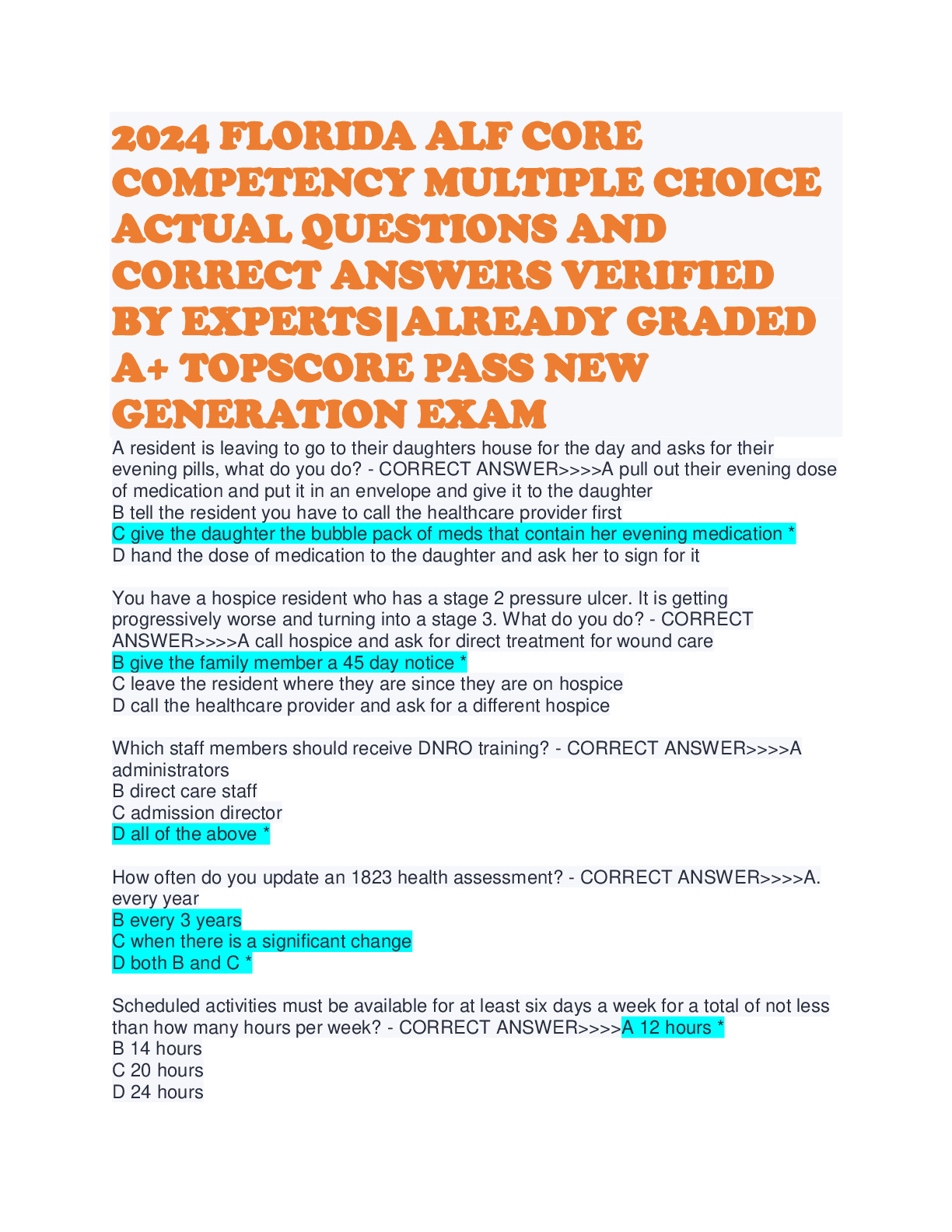 2024 FLORIDA ALF CORE COMPETENCY MULTIPLE CHOICE ACTUAL QUESTIONS AND ... 2024 FLORIDA ALF CORE COMPETENCY MULTIPLE CHOICE ACTUAL QUESTIONS AND ...