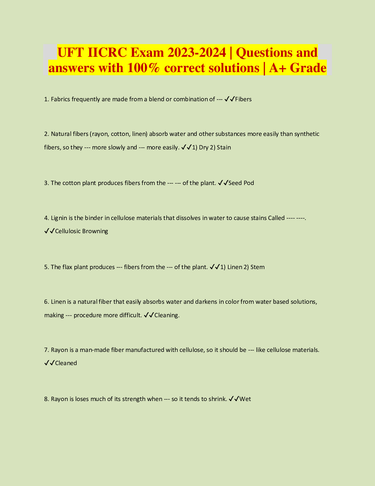 UFT IICRC Exam 2023-2024 Questions and answers with 100% correct ...