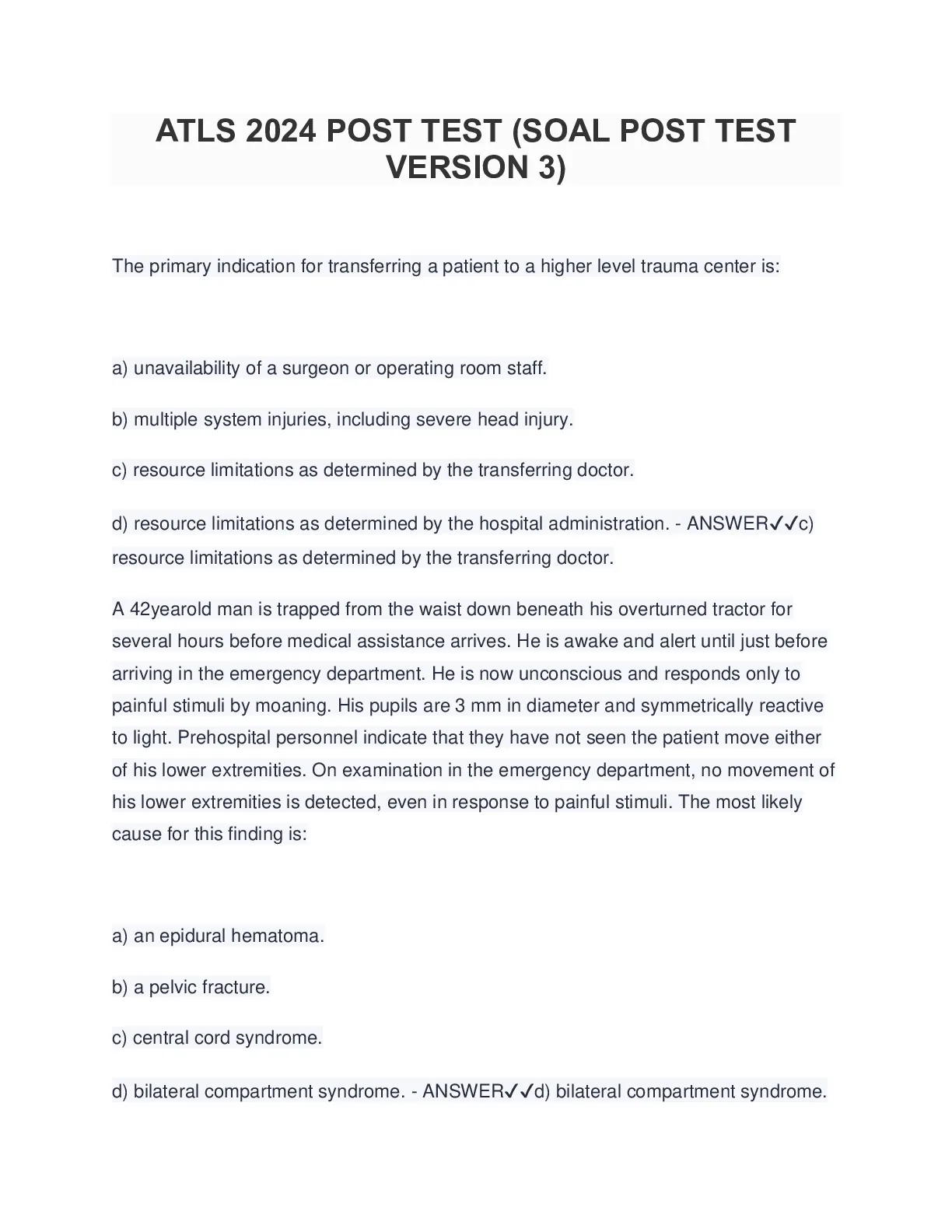 ATLS 2024 POST TEST (SOAL POST TEST VERSION 3) - DocMerit