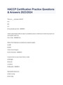 HACCP Certification Practice Questions & Answers 2023/2024 - DocMerit