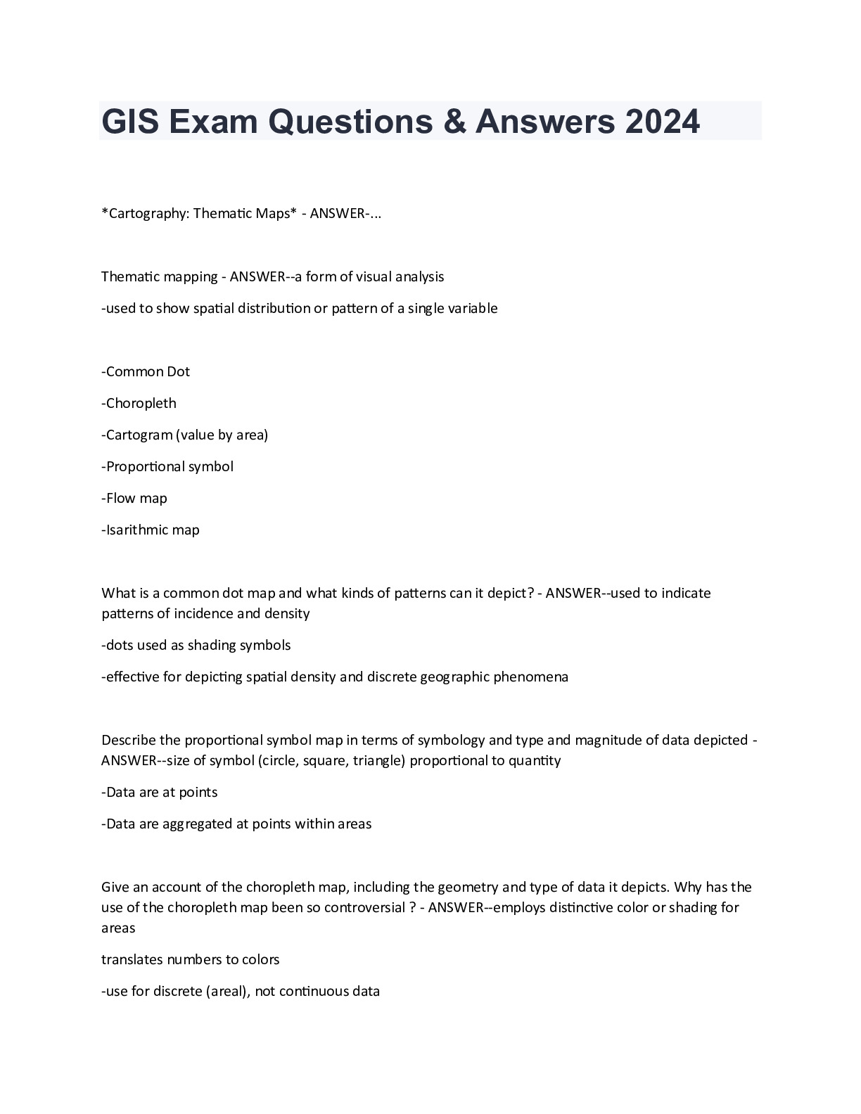 GIS Exam Questions & Answers 2024 - DocMerit