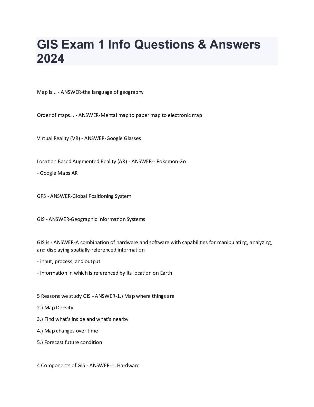 GIS Exam 1 Info Questions & Answers 2024 - DocMerit