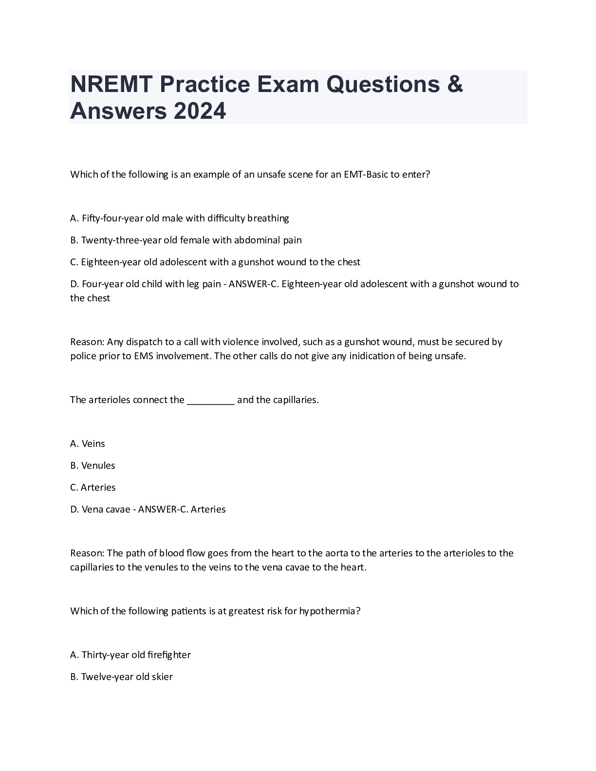 NREMT Practice Exam Questions & Answers 2024 - DocMerit