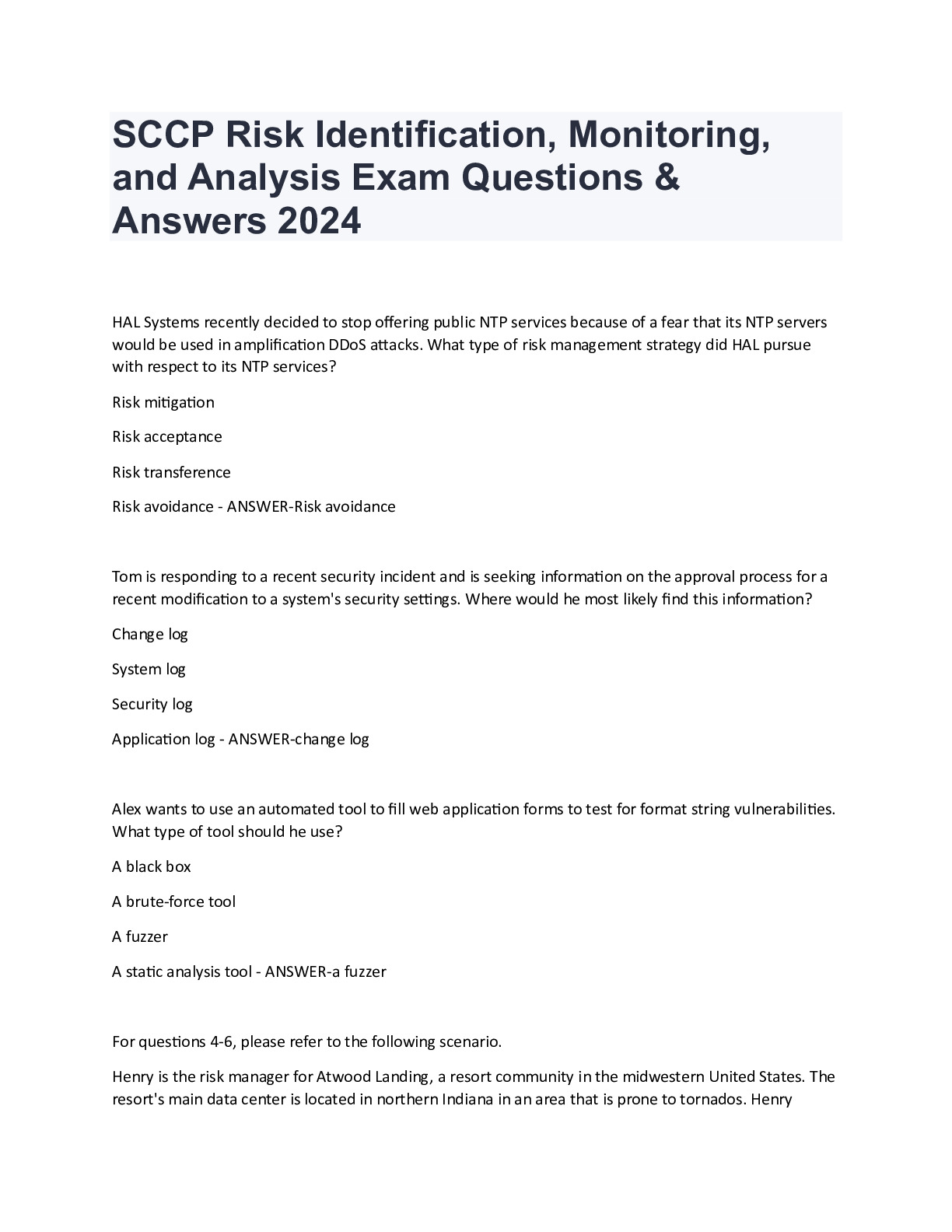 SCCP Risk Identification, Monitoring, and Analysis Exam Questions ...