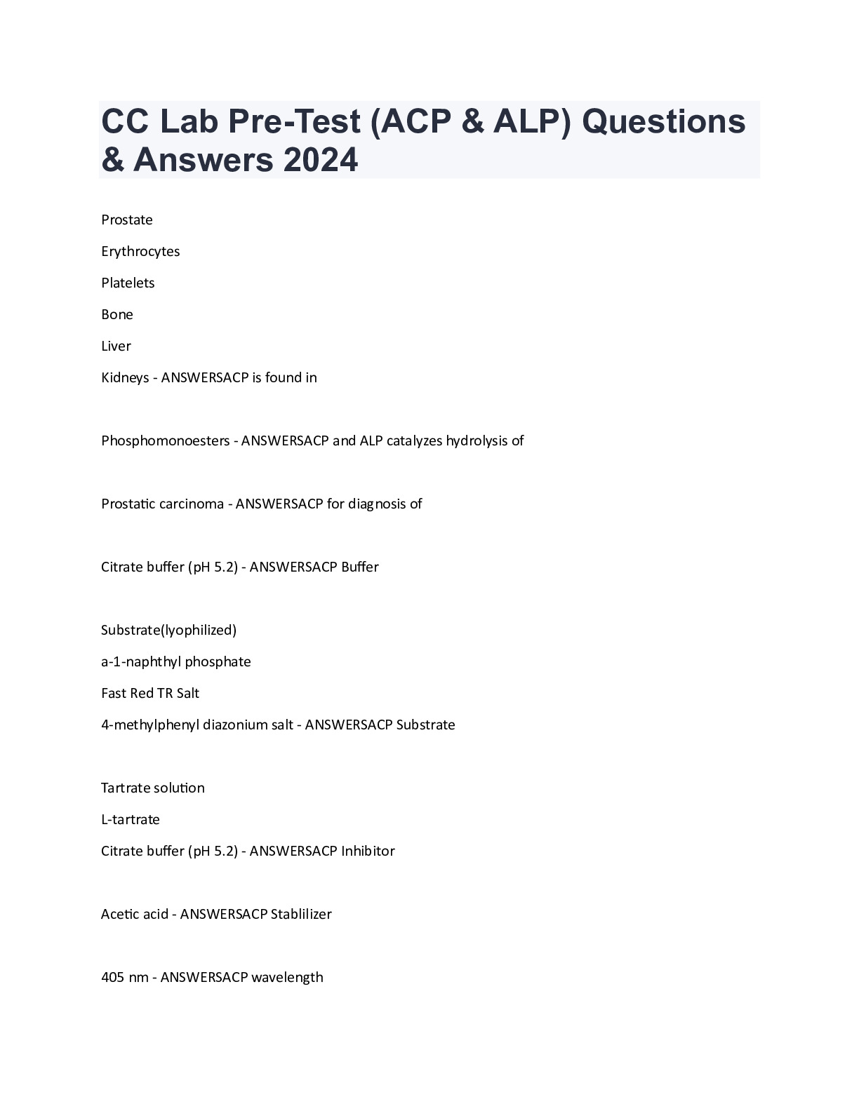 CC Lab Pre-Test (ACP & ALP) Questions & Answers 2024 - DocMerit