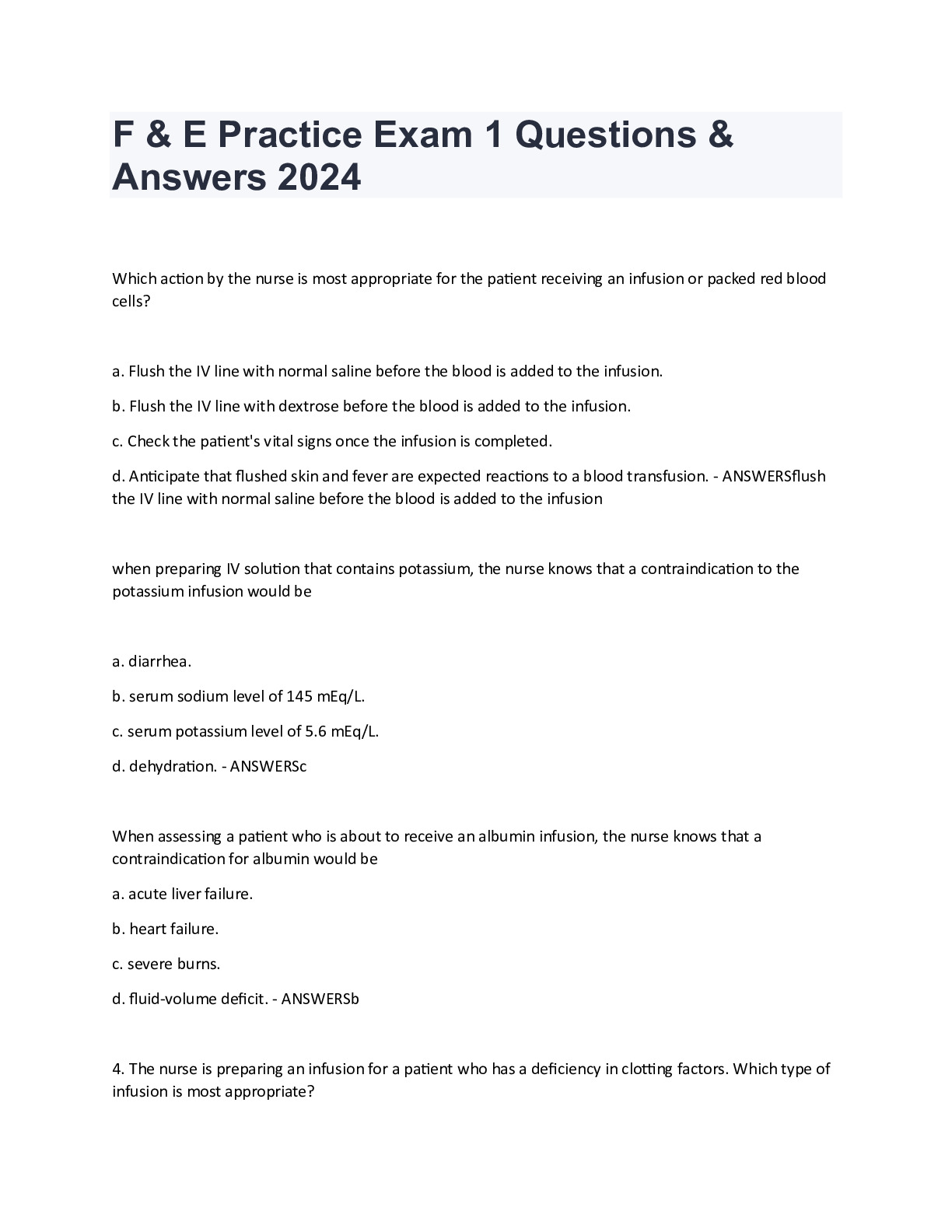 F&E, Acid/Base, and Gas Exchange Test 1 Questions & Answers 2024 - DocMerit
