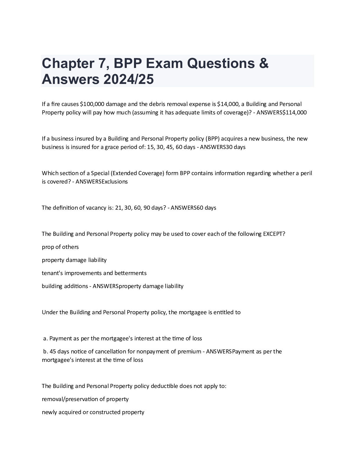Chapter 7, BPP Exam Questions & Answers 2024/25 - DocMerit