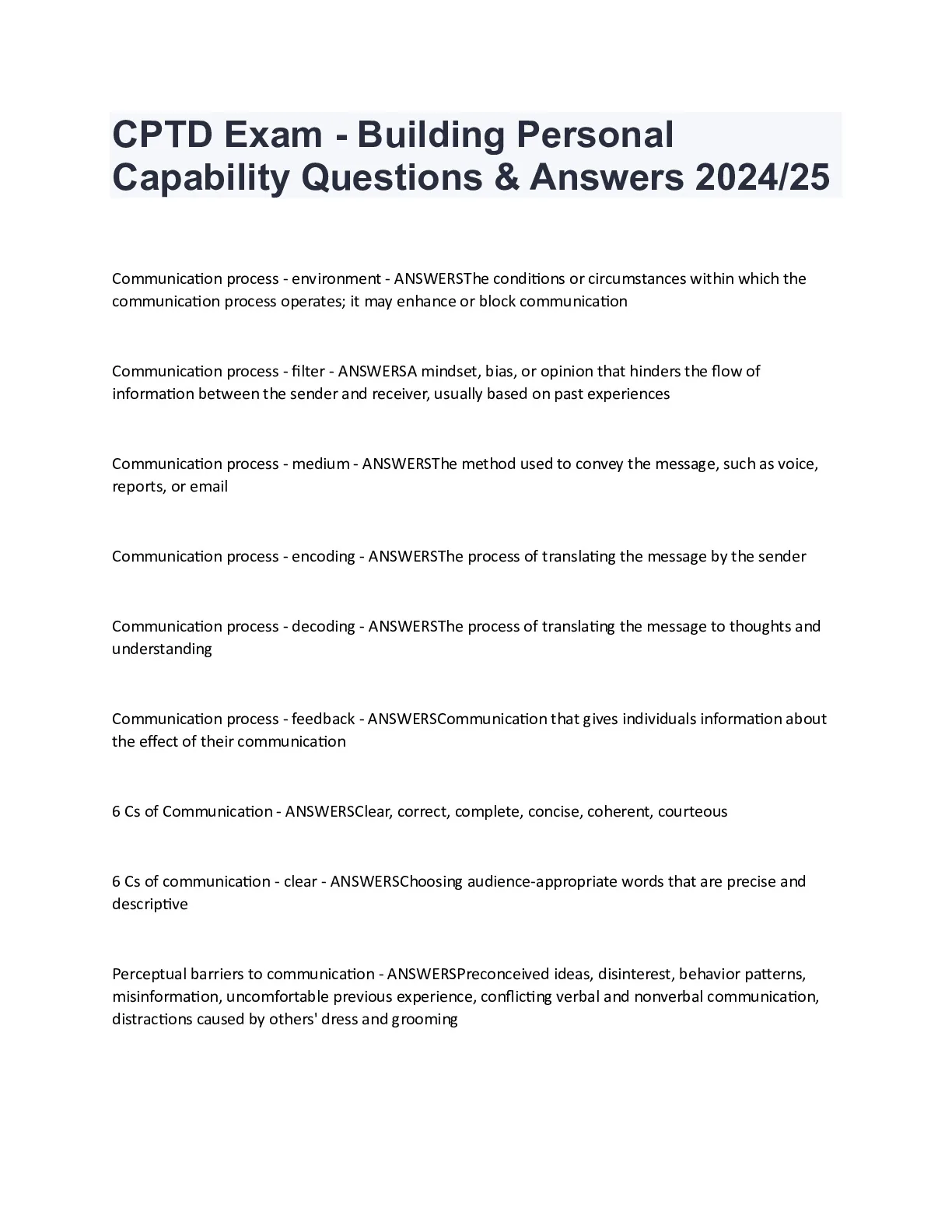 CPTD Exam - Building Personal Capability Questions and Answers 2024/25 ...