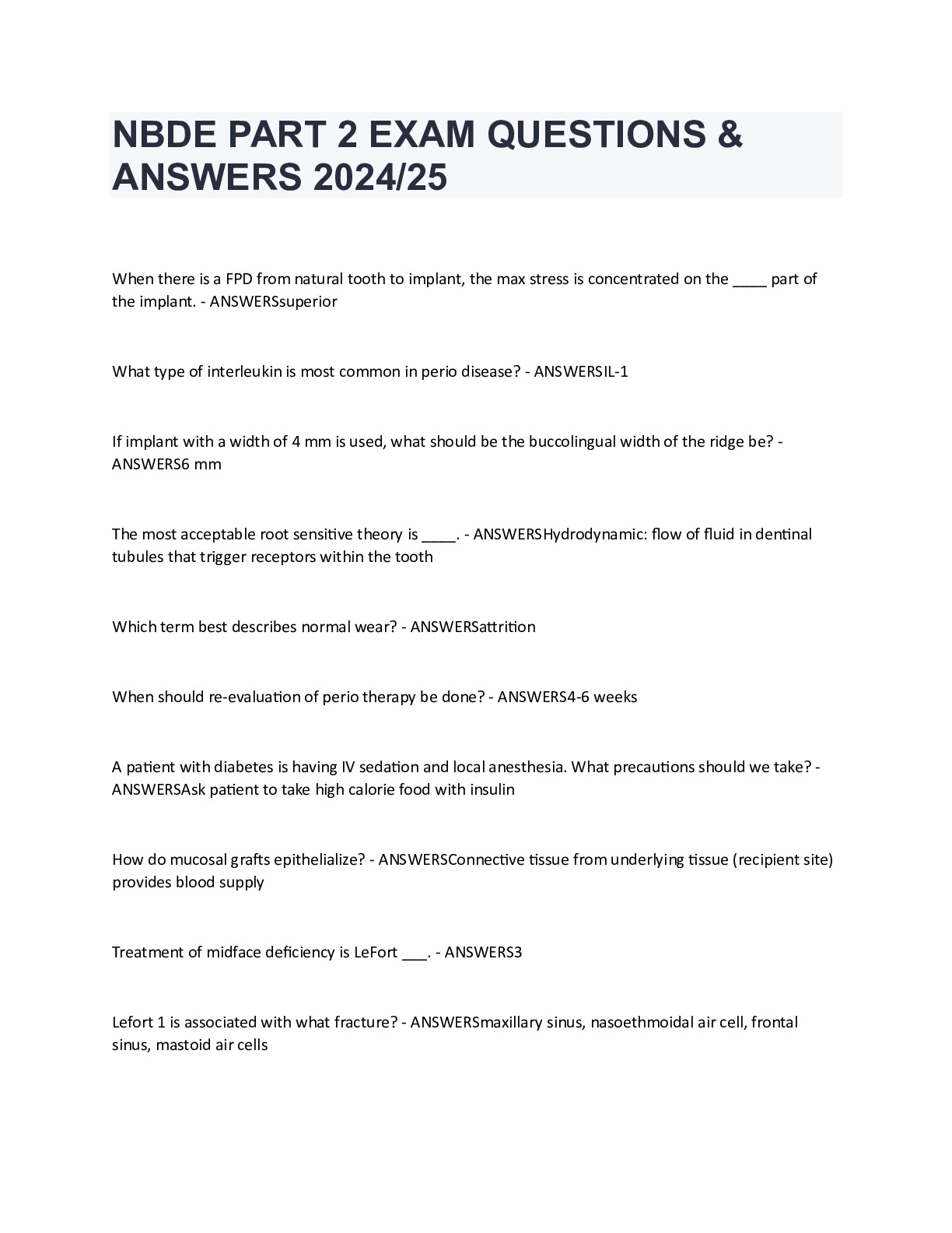 NBDE PART 2 EXAM QUESTIONS & ANSWERS 2024/25 - DocMerit