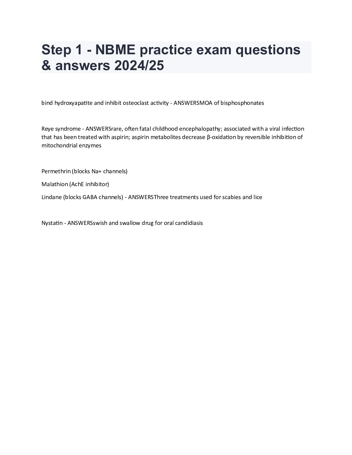 Step 1 - NBME practice exam questions and answers 2024/25 - DocMerit