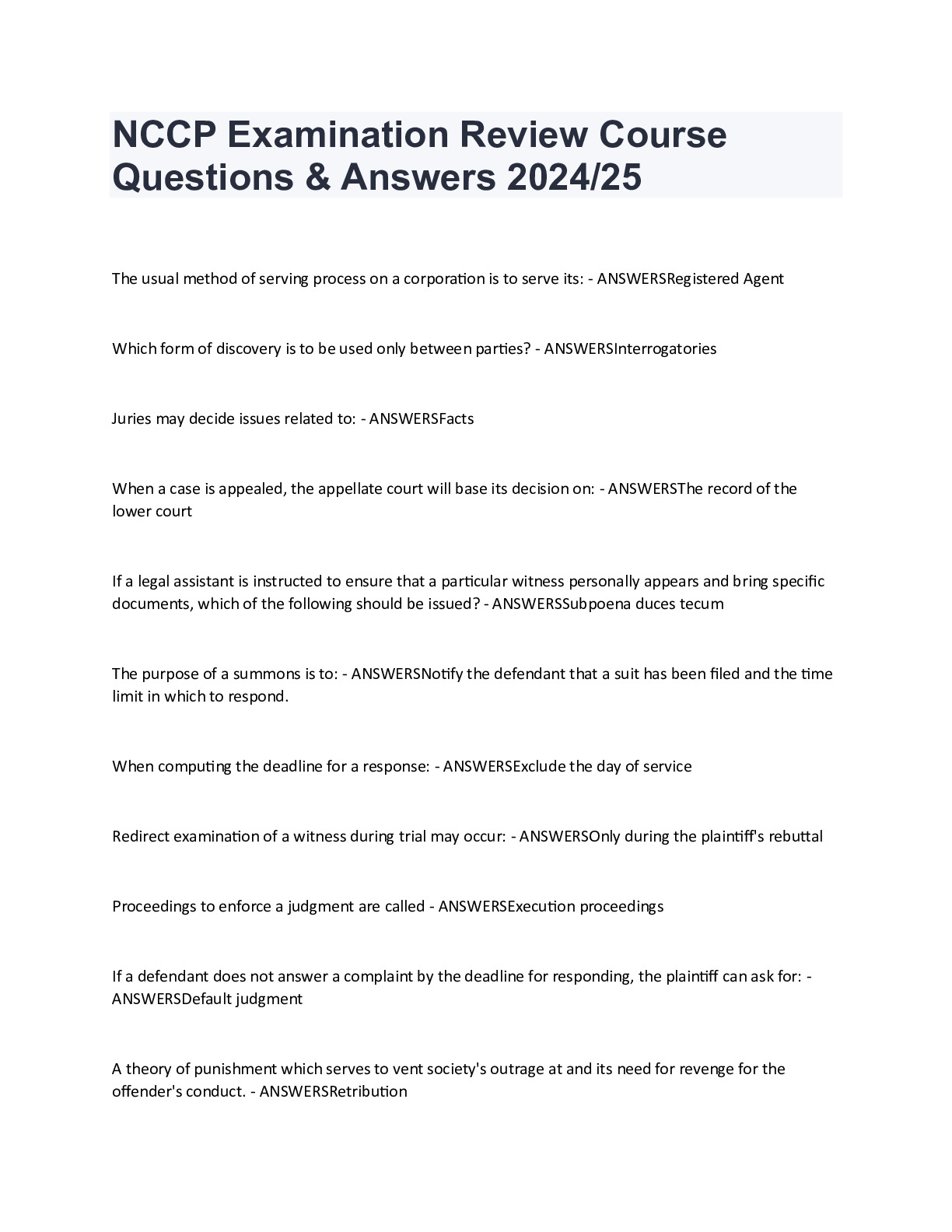 NCCP Examination Review Course Questions & Answers 2024/25 - DocMerit