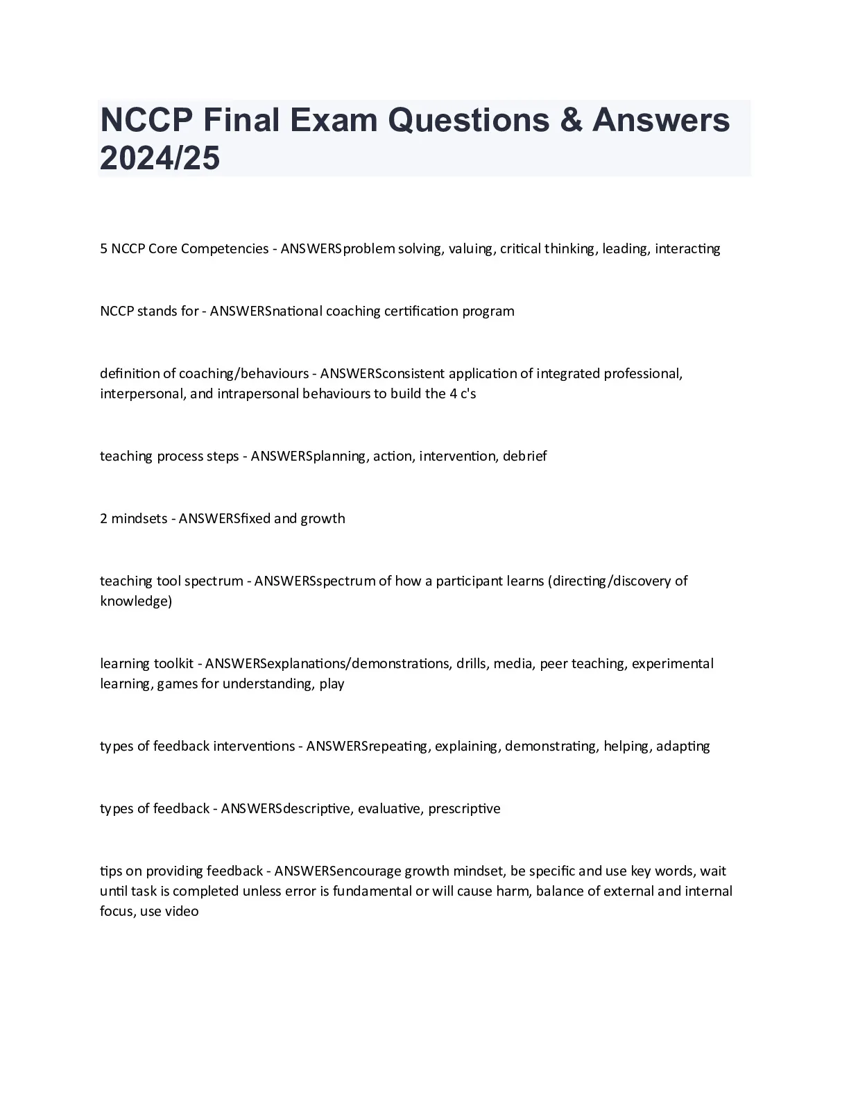 NCCP Final Exam Questions and Answers 2024/25 - DocMerit