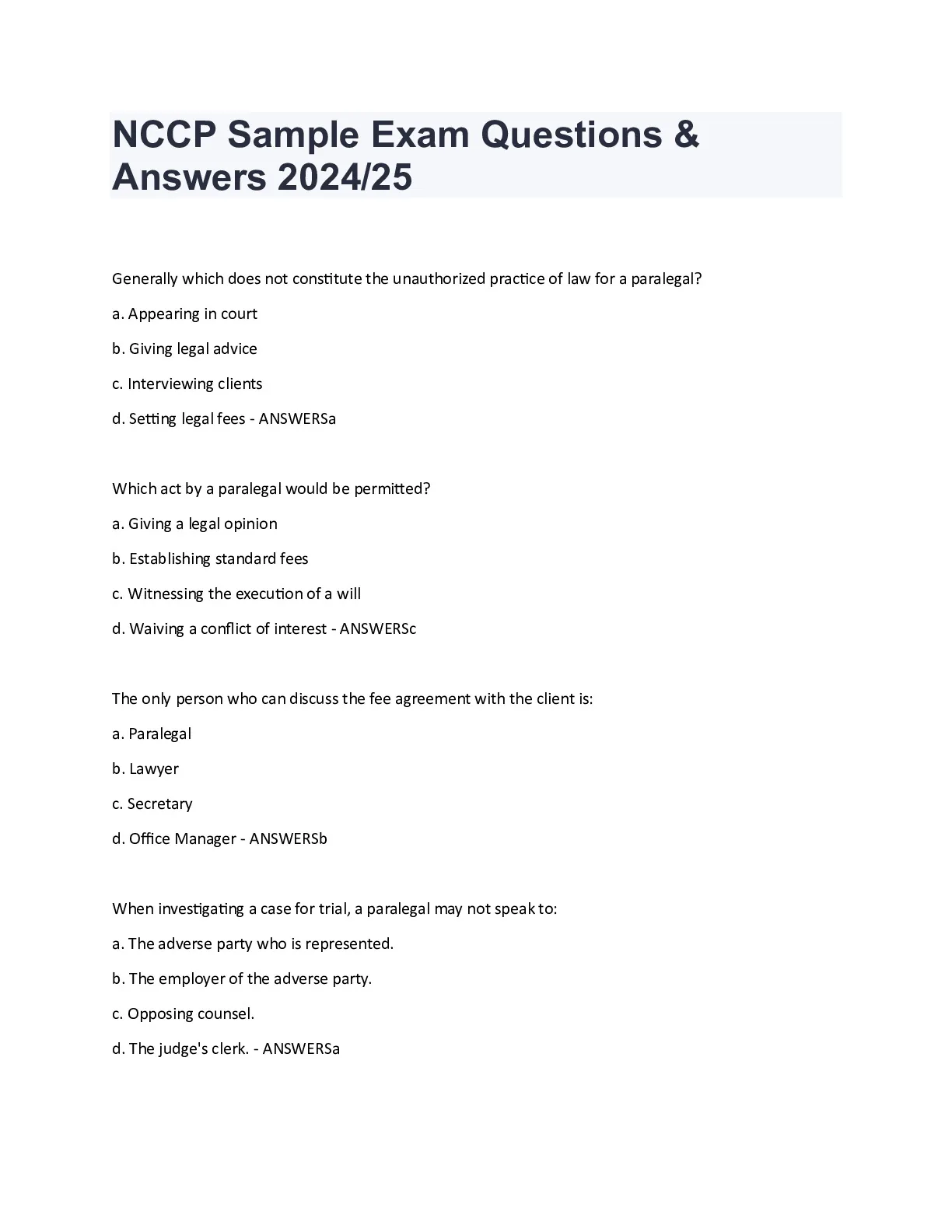 NCCP Sample Exam Questions and Answers 2024/25 - DocMerit