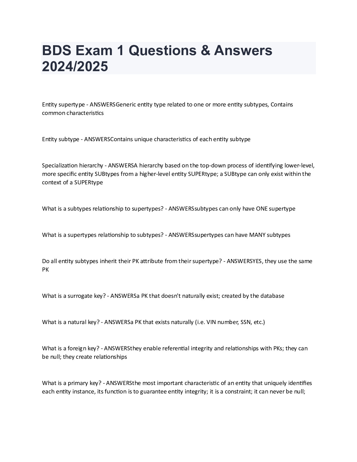 BDS exam revision questions & answers 2024/2025 - DocMerit