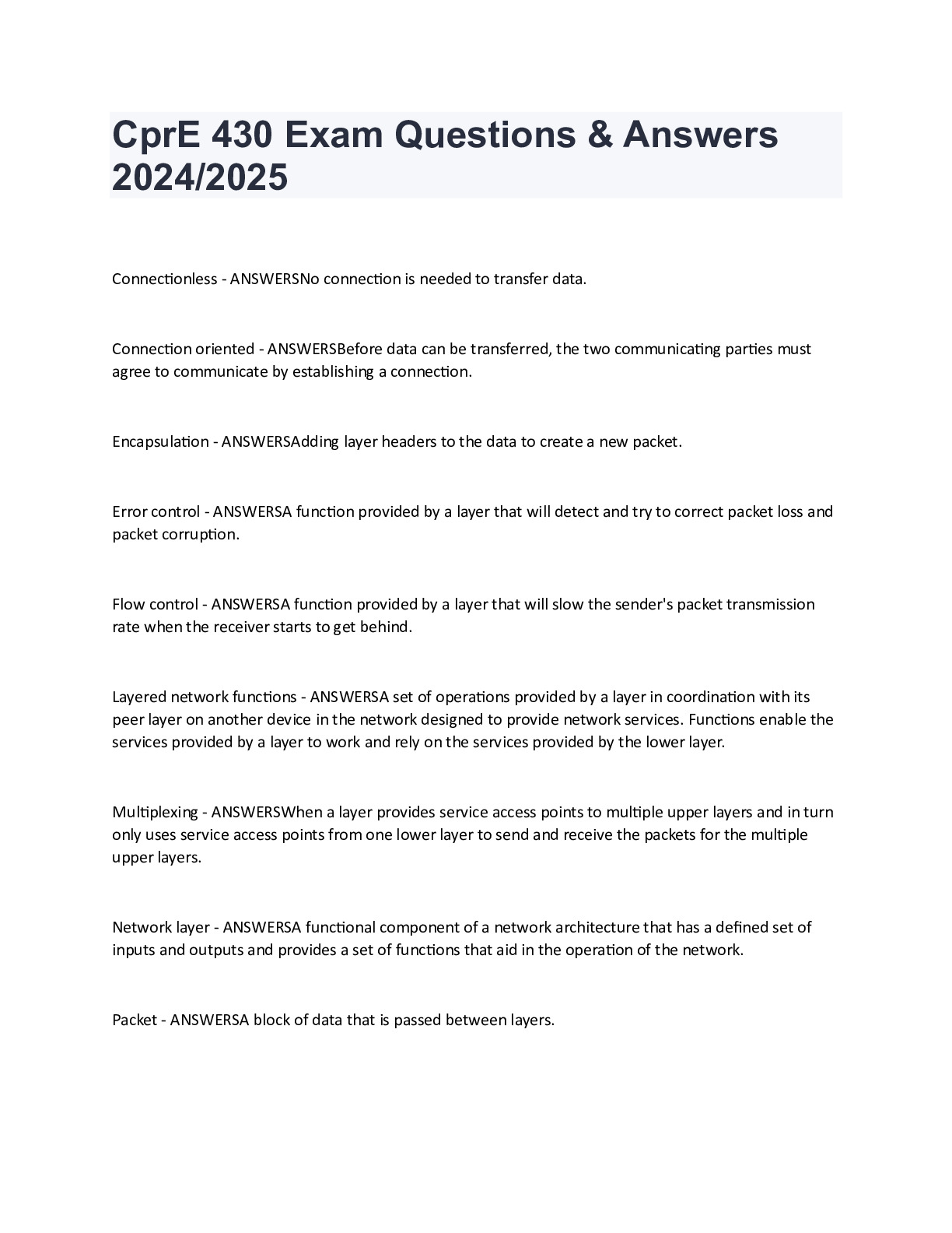 CprE 430 Exam Questions & Answers 2024/2025 - DocMerit