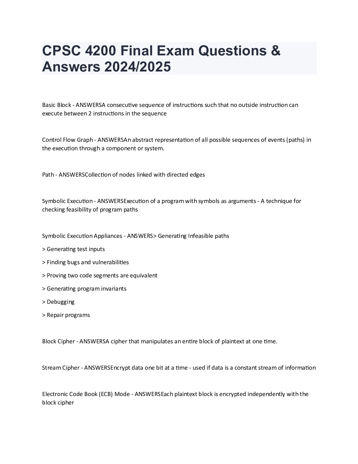 CPSC 4200 Final Exam Questions & Answers 2024/2025 - DocMerit