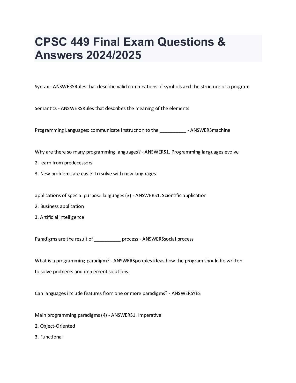 CPSC 449 Final Exam Questions & Answers 2024/2025 - DocMerit