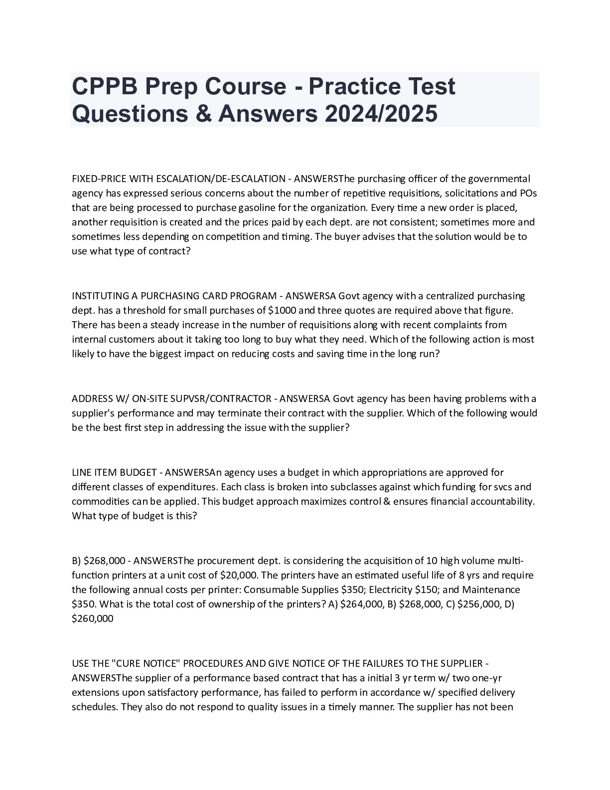 CPPB Prep Course - Practice Test Questions & Answers 2024/2025 - DocMerit
