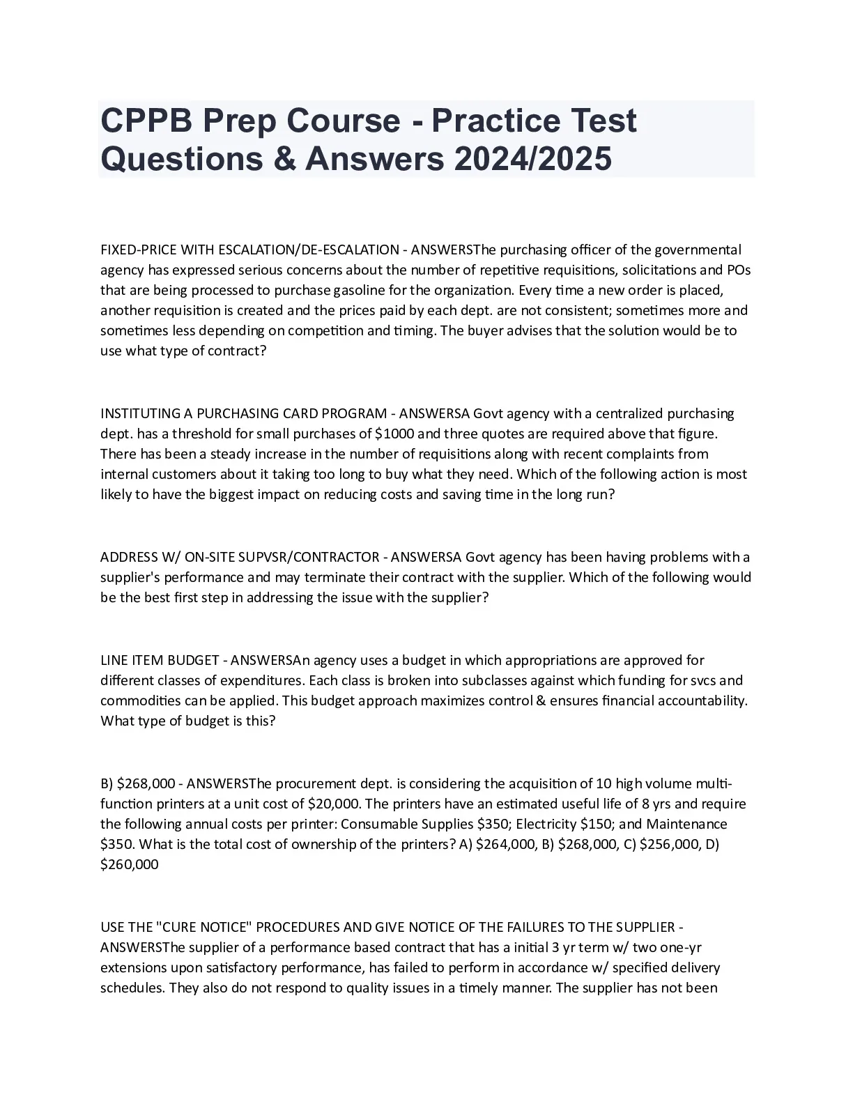 CPPB Prep Course - Practice Test Questions and Answers 2024/2025 - DocMerit