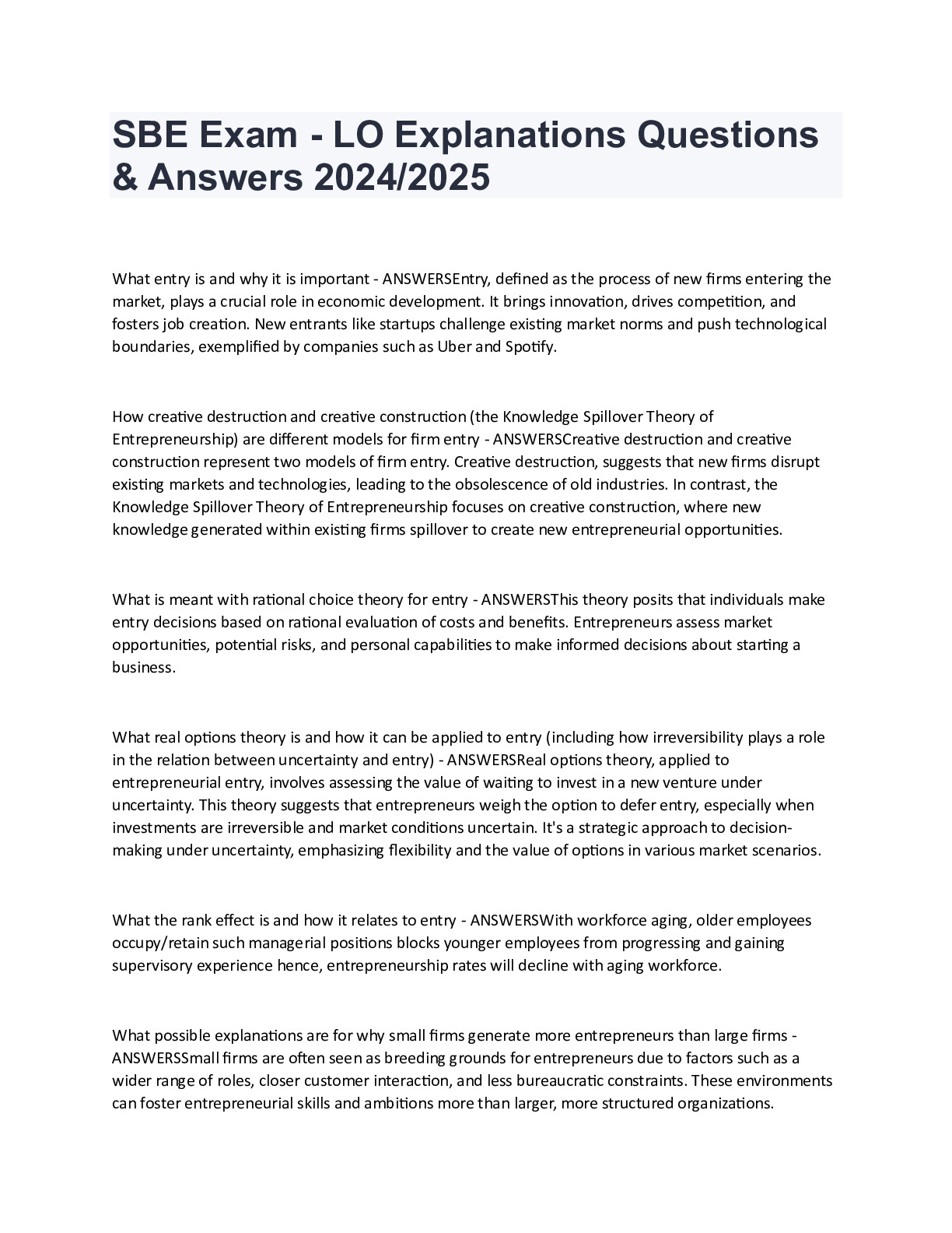 SBE Exam - LO Explanations Questions & Answers 2024/2025 - DocMerit