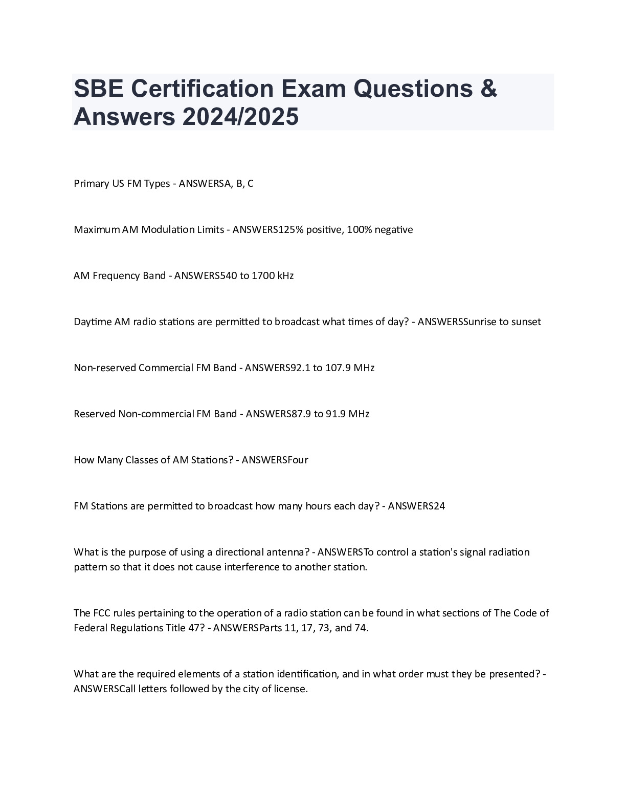 SBE Certification Exam Questions & Answers 2024/2025 - DocMerit
