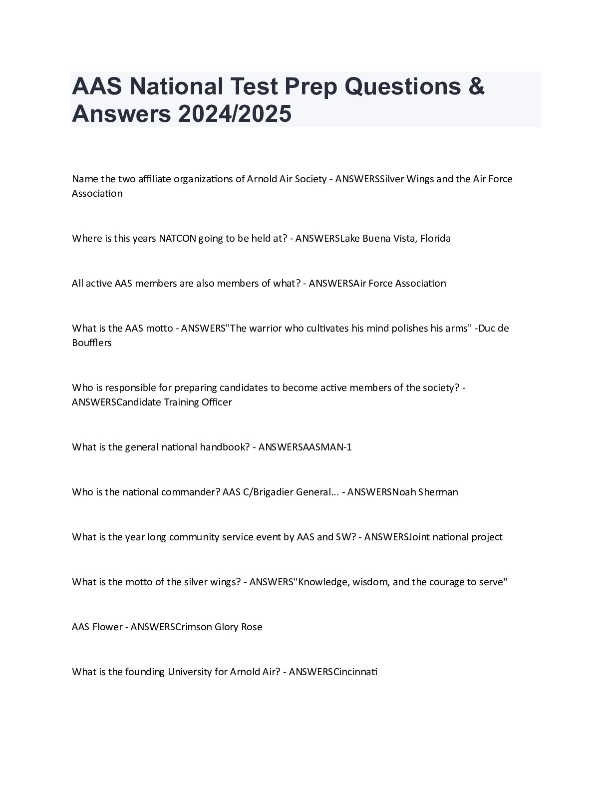 AAS National Test Questions & Answers 2024/2025 - DocMerit