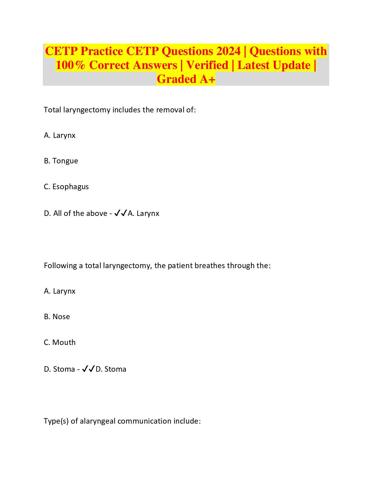 CETP Practice Test (Latest 2024) Questions With Complete Grade A+ ...