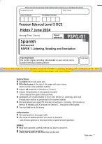 Pearson Edexcel Level 3 GCE Spanish Advanced PAPER 1: Listening ...
