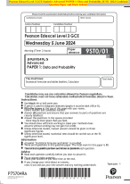 BUNDLE::: Pearson Edexcel Level 3 GCE Statistics 2024 Question Paper ...