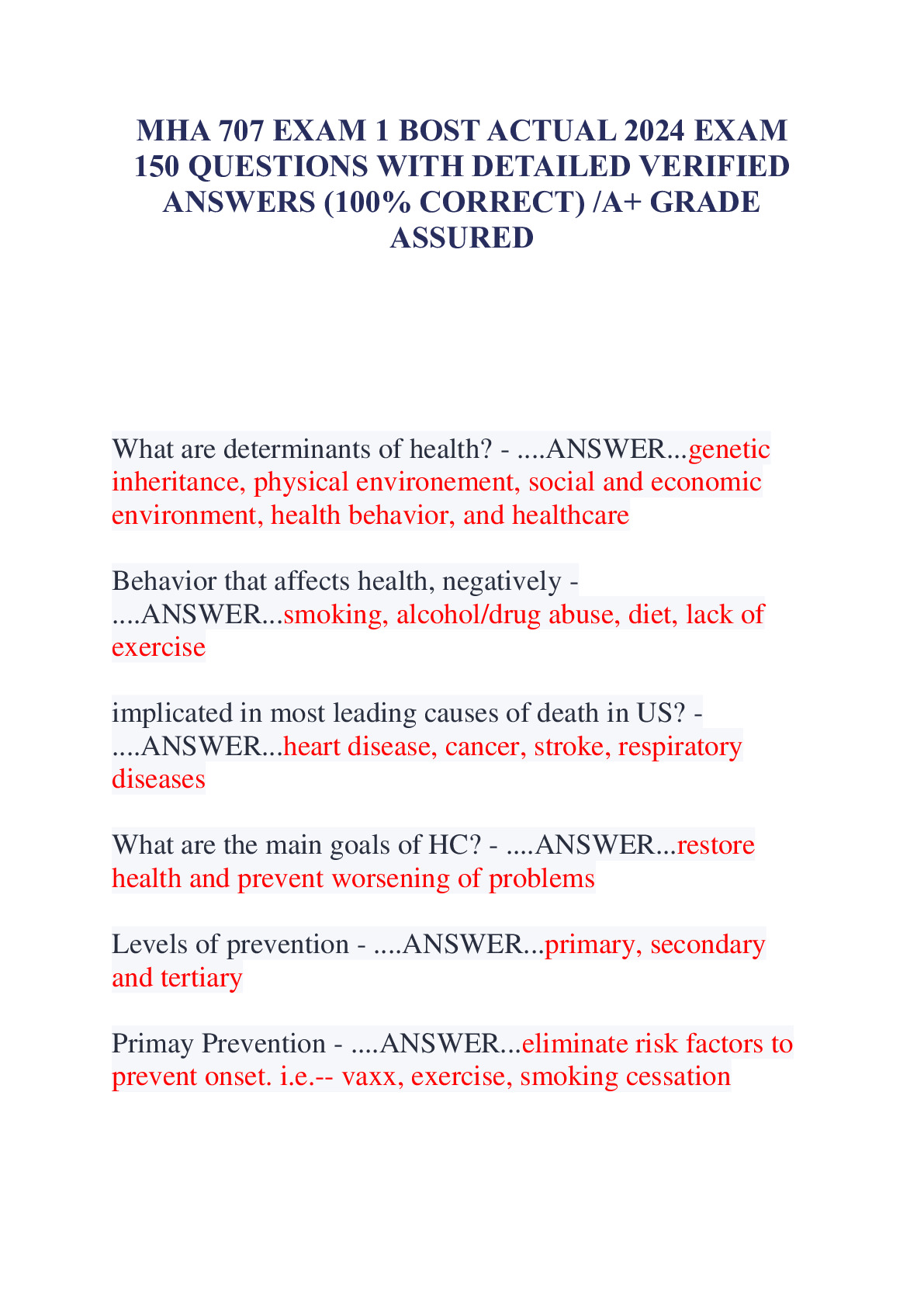 MHA 707 EXAM 1 BOST ACTUAL 2024 EXAM 150 QUESTIONS WITH DETAILED ...