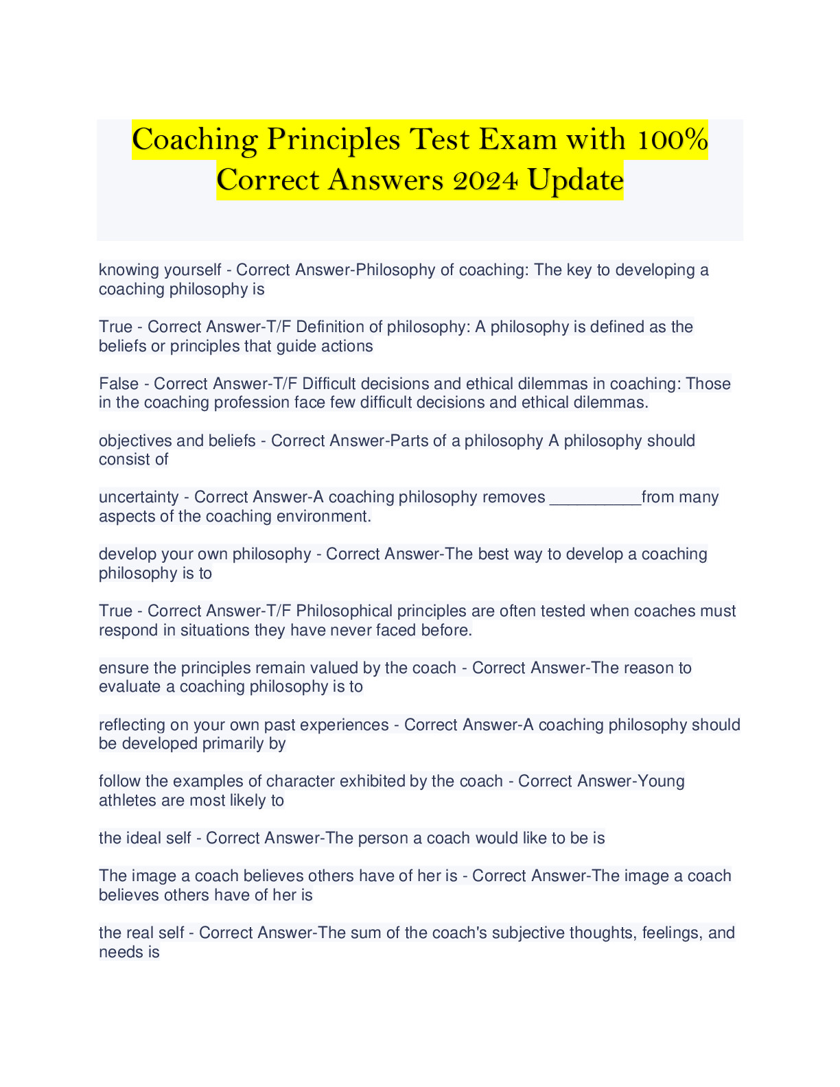 Coaching Principles ( ASEP) Test Questions with 100% Correct Answers ...